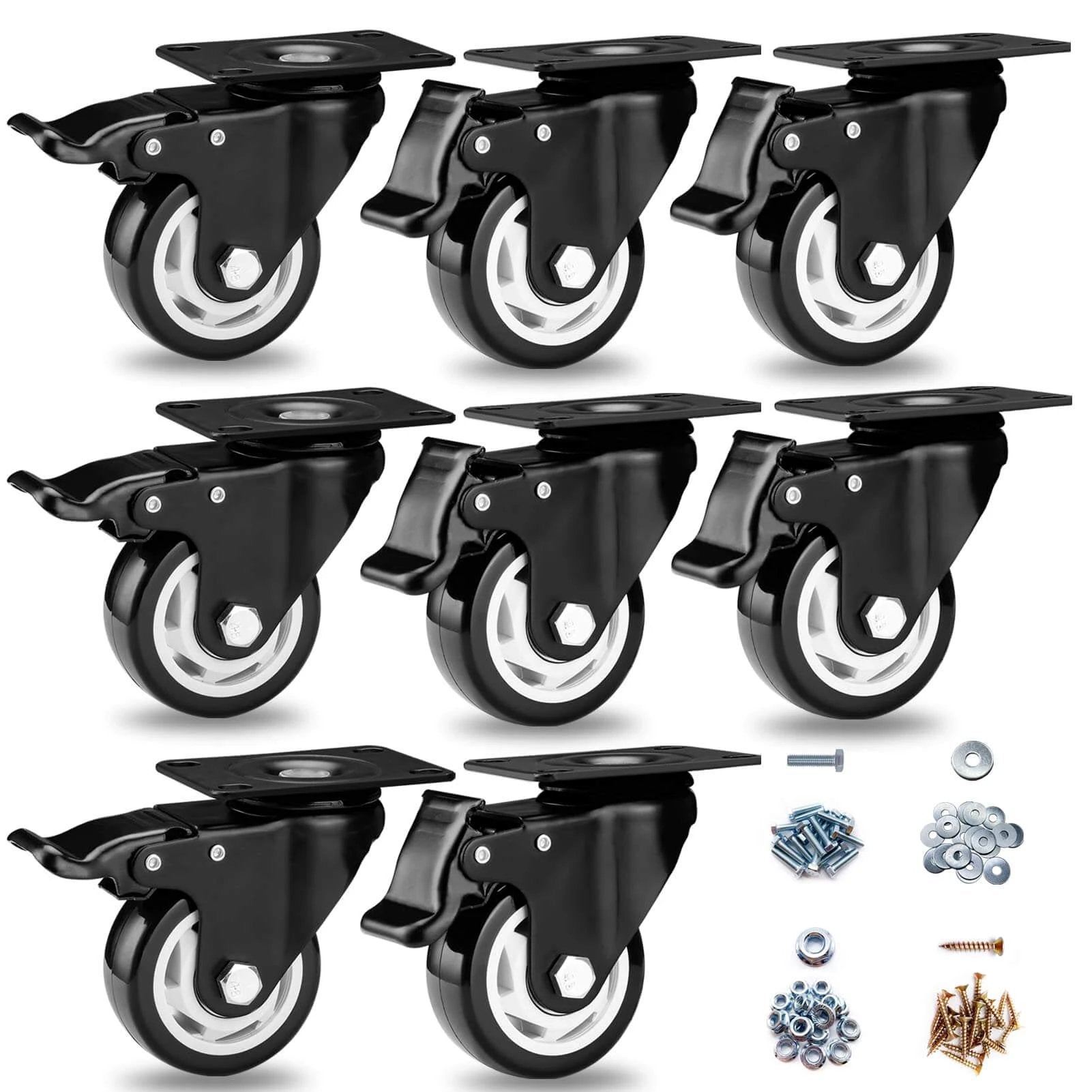 Heavy Duty Locking Caster Wheels, 8-Pack, Smooth & Secure