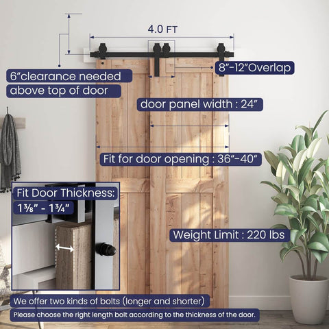 4FT Bypass Sliding Barn Door Hardware Kit Double Doors