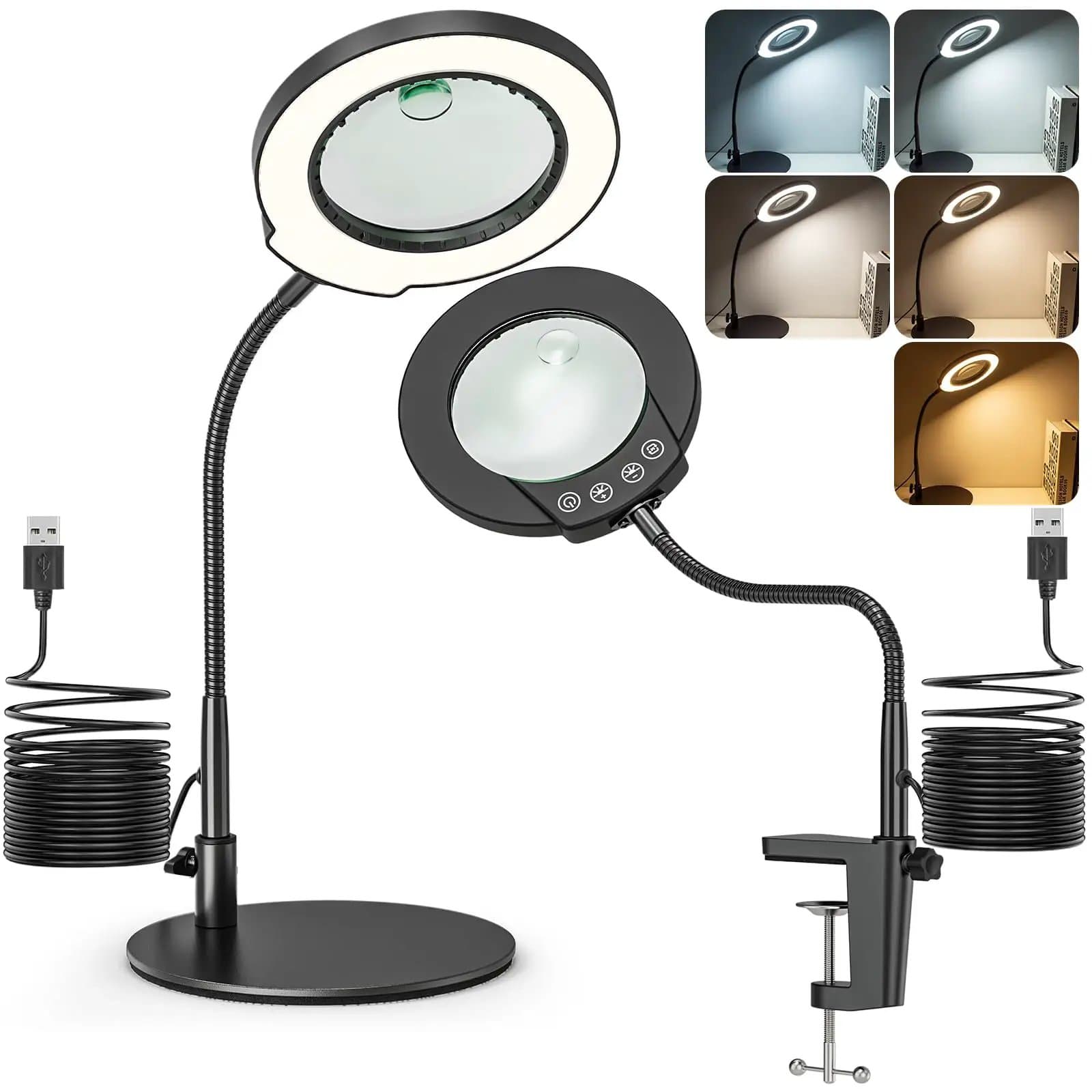 Desk Magnifying Glass With Light And Stand 10X 15X