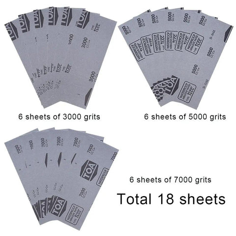 18 Piece Wet & Dry Sandpaper Pro Grade Set 3000-7000