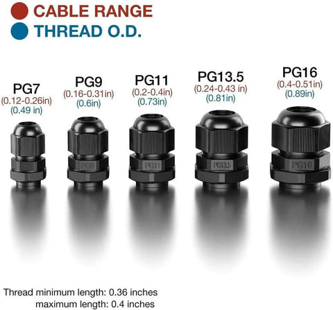 All In One 25 Pack Waterproof Nylon Cable Glands Kit Fits PG7 PG9 PG11