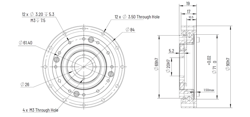 HD Mini-20 90mm Harmonic Drive Gear Ratio 120:1 - Strain