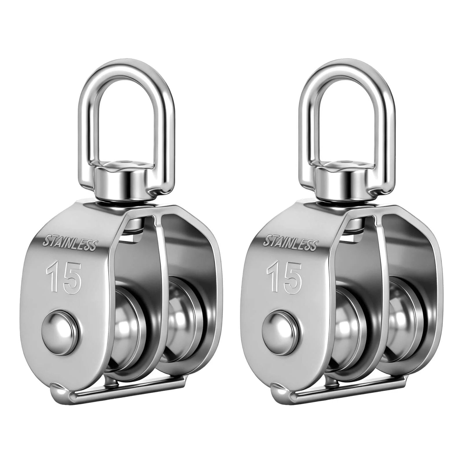 2 Pack M15 Double Sheave Pulley Block, 304 Steel
