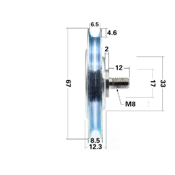 M8 Bore Bearing - 67mm Steel Wire Rope Cable Track Pulley