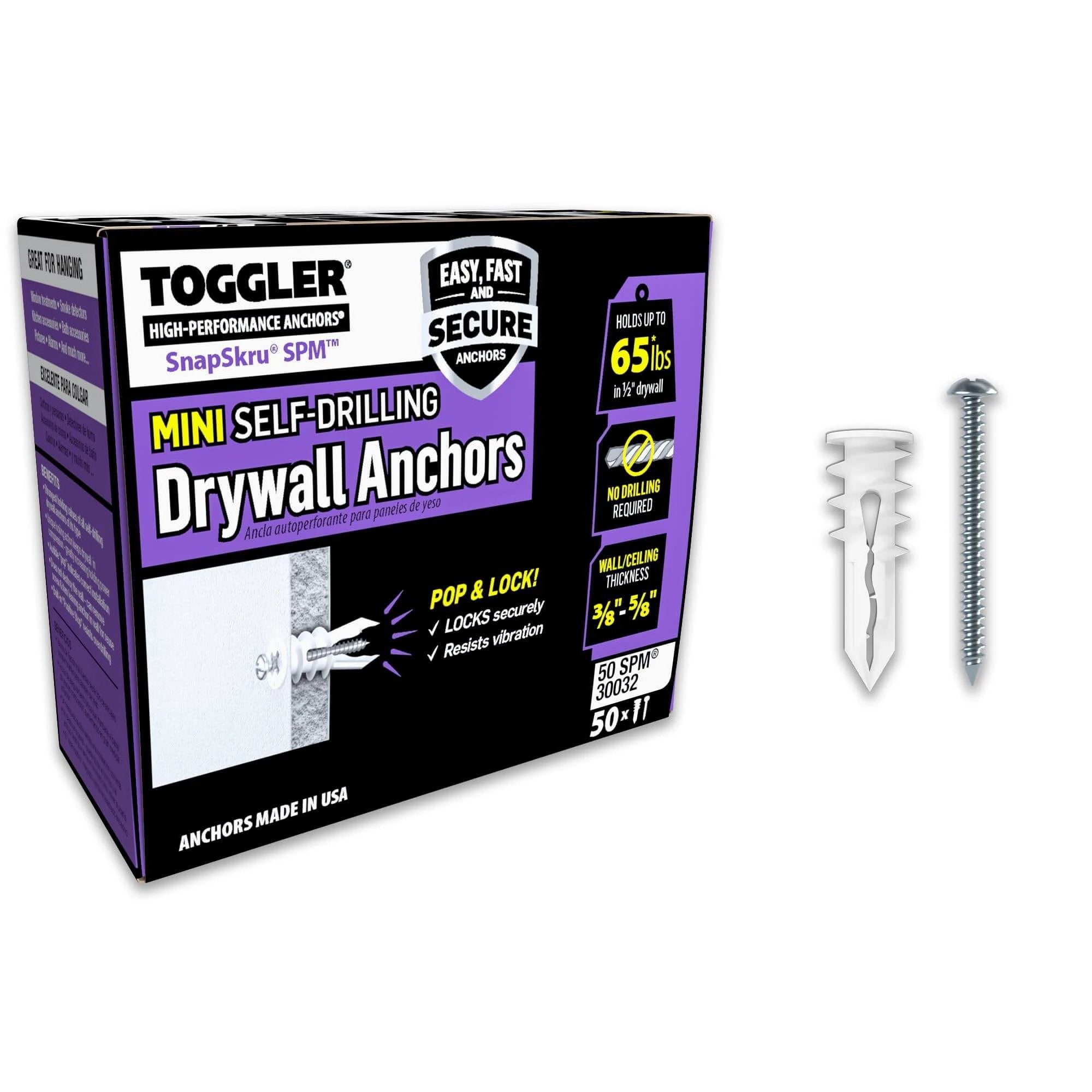 Mini Self Drilling Drywall Anchors with Screws 50 pcs