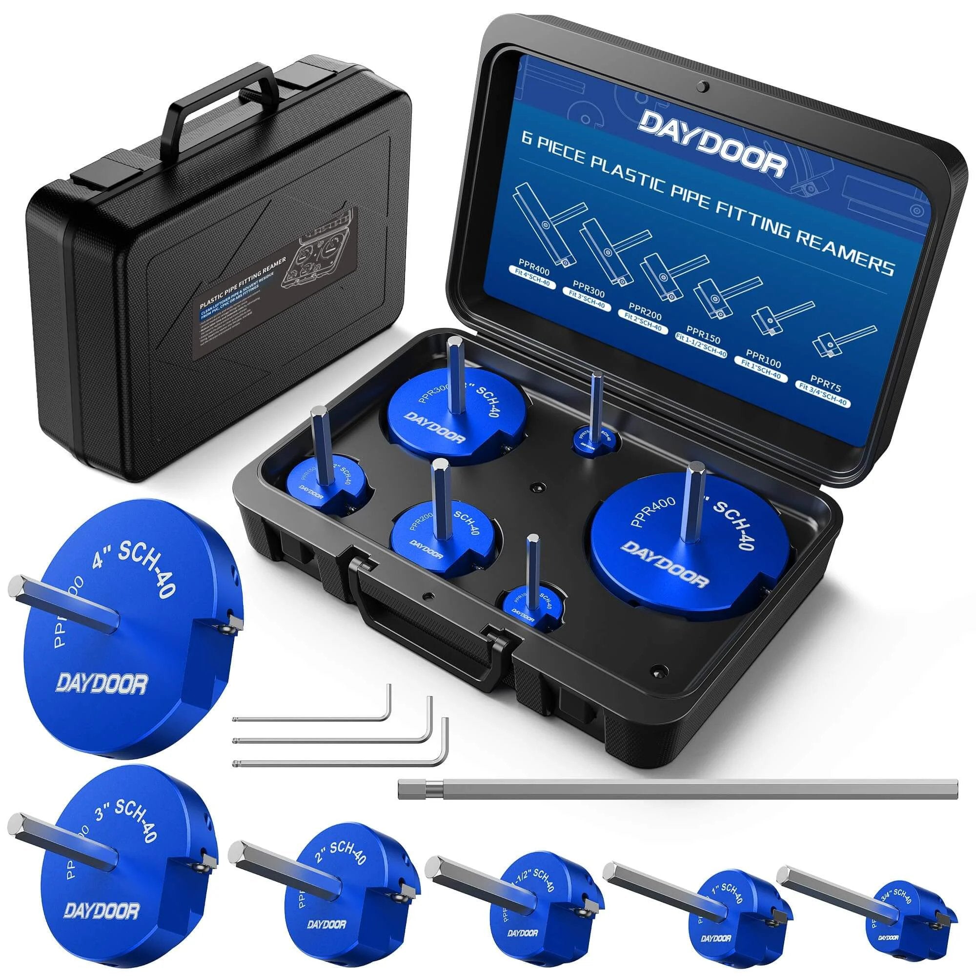 PVC Pipe Reamer Kit: 6 Sizes & Extension