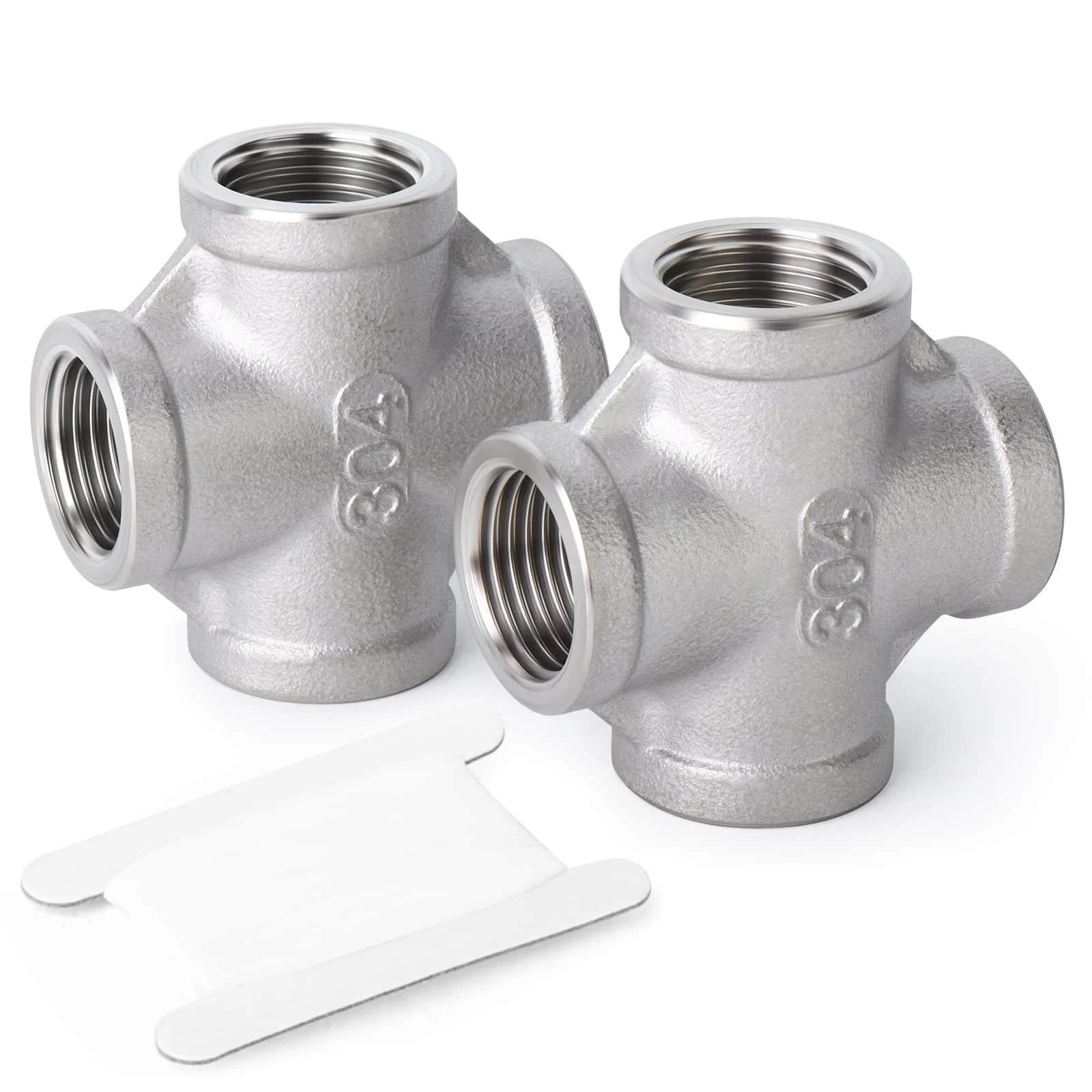 Stainless Steel Four Way Pipe Fittings NPT 2-Pack
