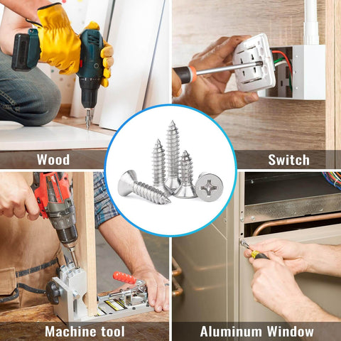 460 Pcs Stainless Steel Wood Screws Assortment Kit with 18 Sizes #4 #6