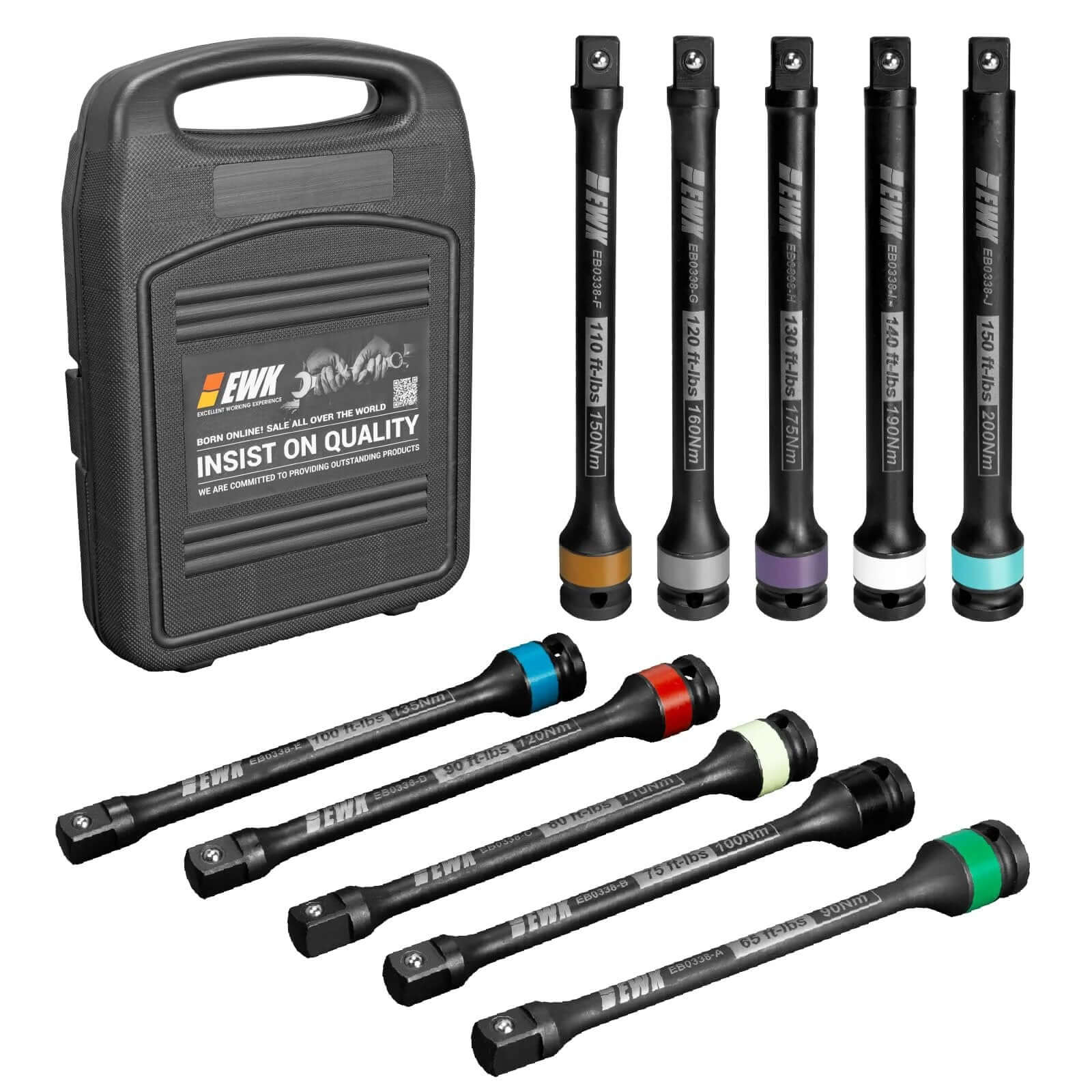 10 Pcs 1/2" Impact Torque Limiting Extension Bar Set